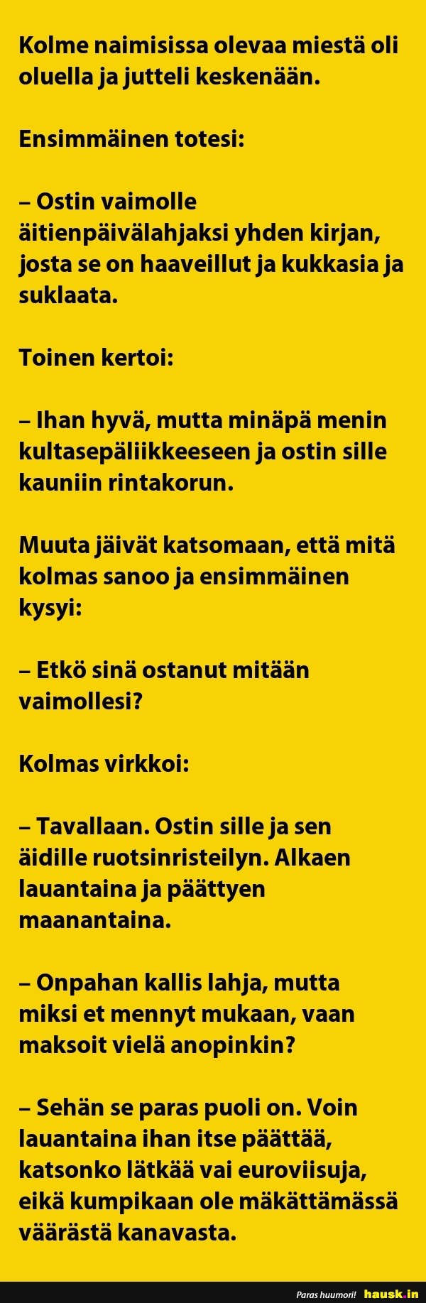 Kolme naimisissa olevaa .. - Huumoria joka päivään. Parhaat Vitsejä ja ...